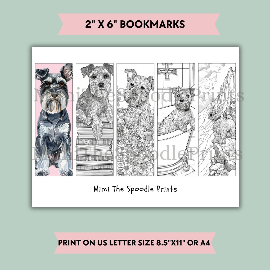 Schnauzer Coloring Bookmarks Printable, for Dog Lover, Schnauzer ...