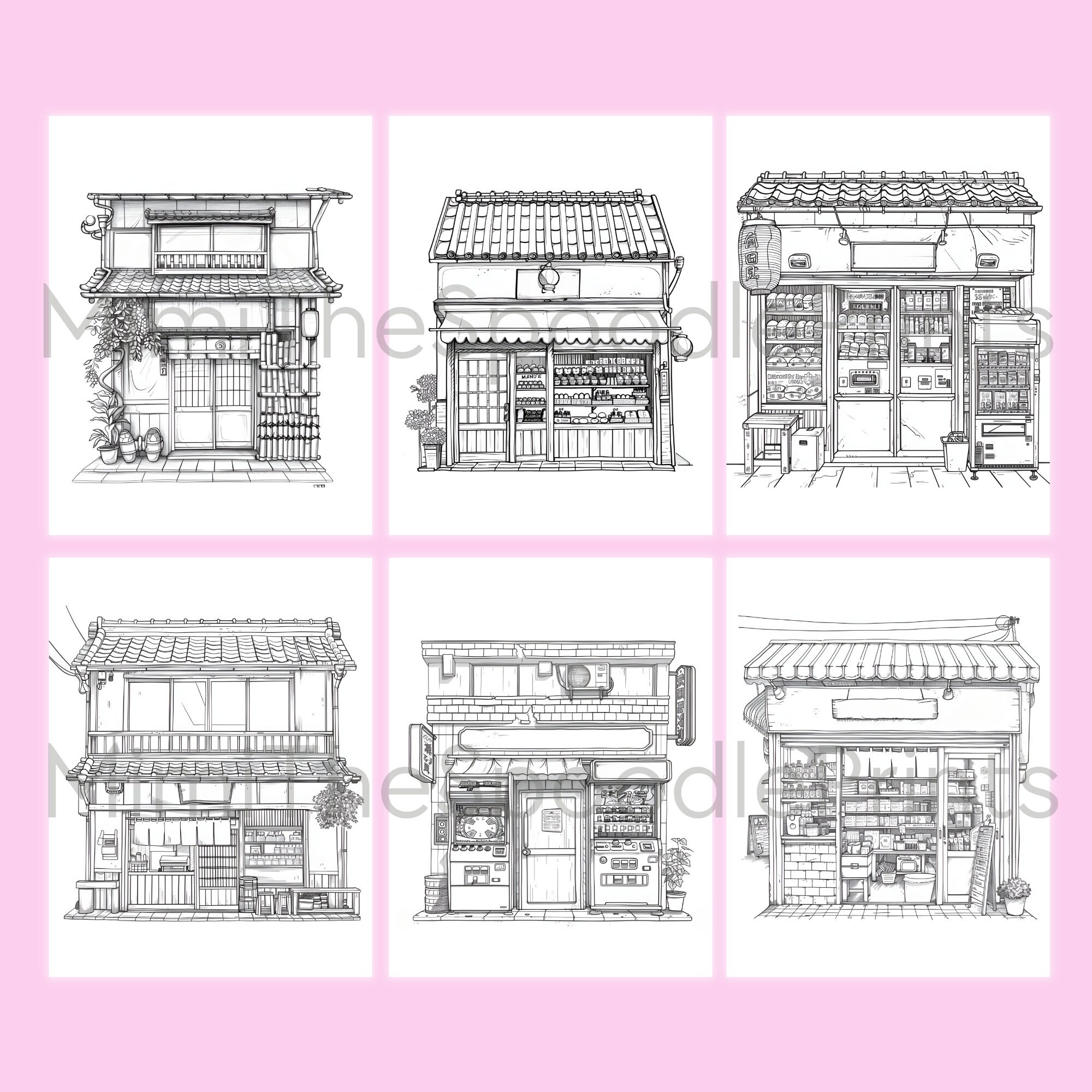 Japanese Storefronts Coloring Book: 27 Urban Sketch Pages (digital ...