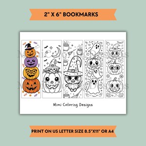 Kawaii Halloween Pumpkin Coloring Bookmarks: Printable Book Lover Gift ...