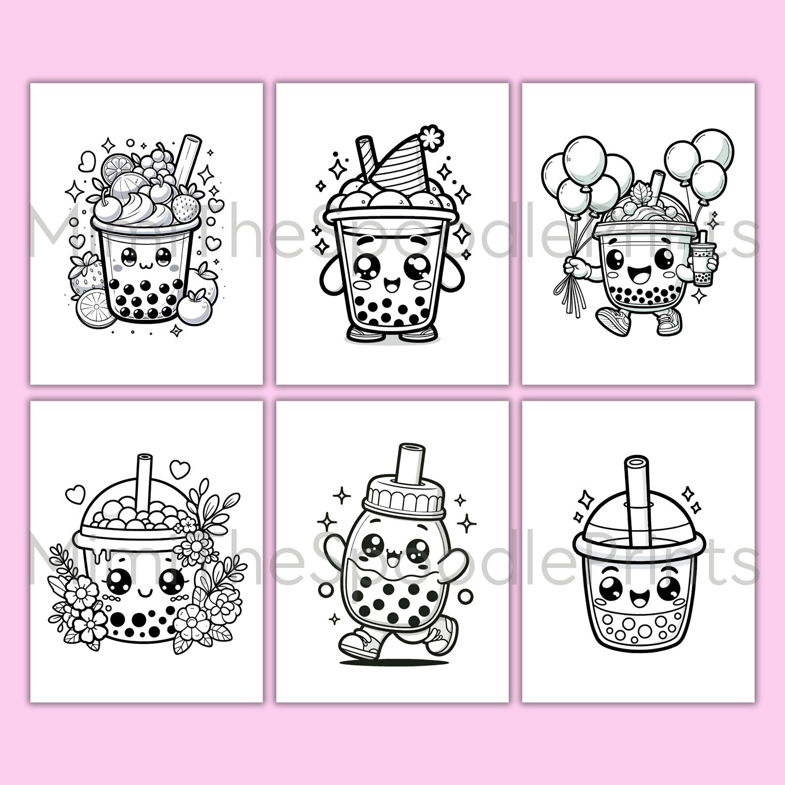 24 Kawaii Bubble Tea Coloring Pages for Adults and Kids, Printable ...