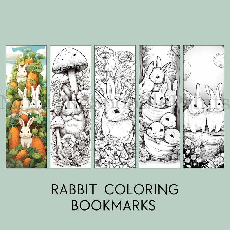 Rabbit Coloring Bookmarks Printable, for Rabbit Lover, Rabbit Bookmark ...