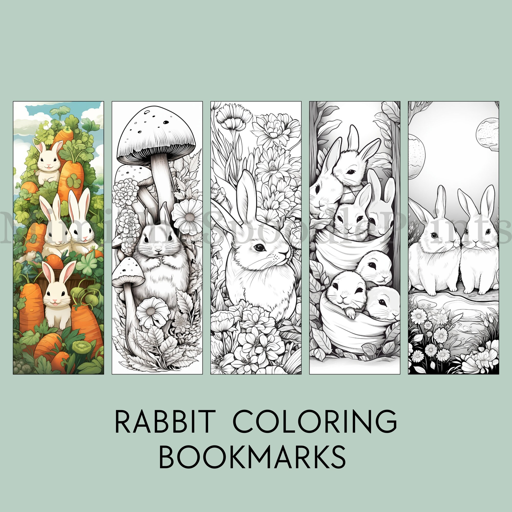 Rabbit Coloring Bookmarks Printable, for Rabbit Lover, Rabbit Bookmark ...