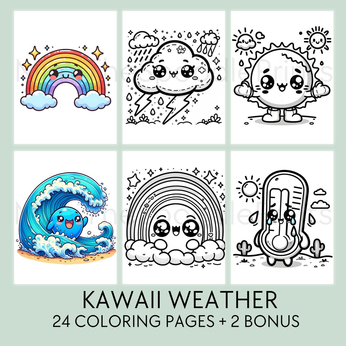 24 Kawaii Weather Coloring Pages, for Kids, Printable Coloring Book ...