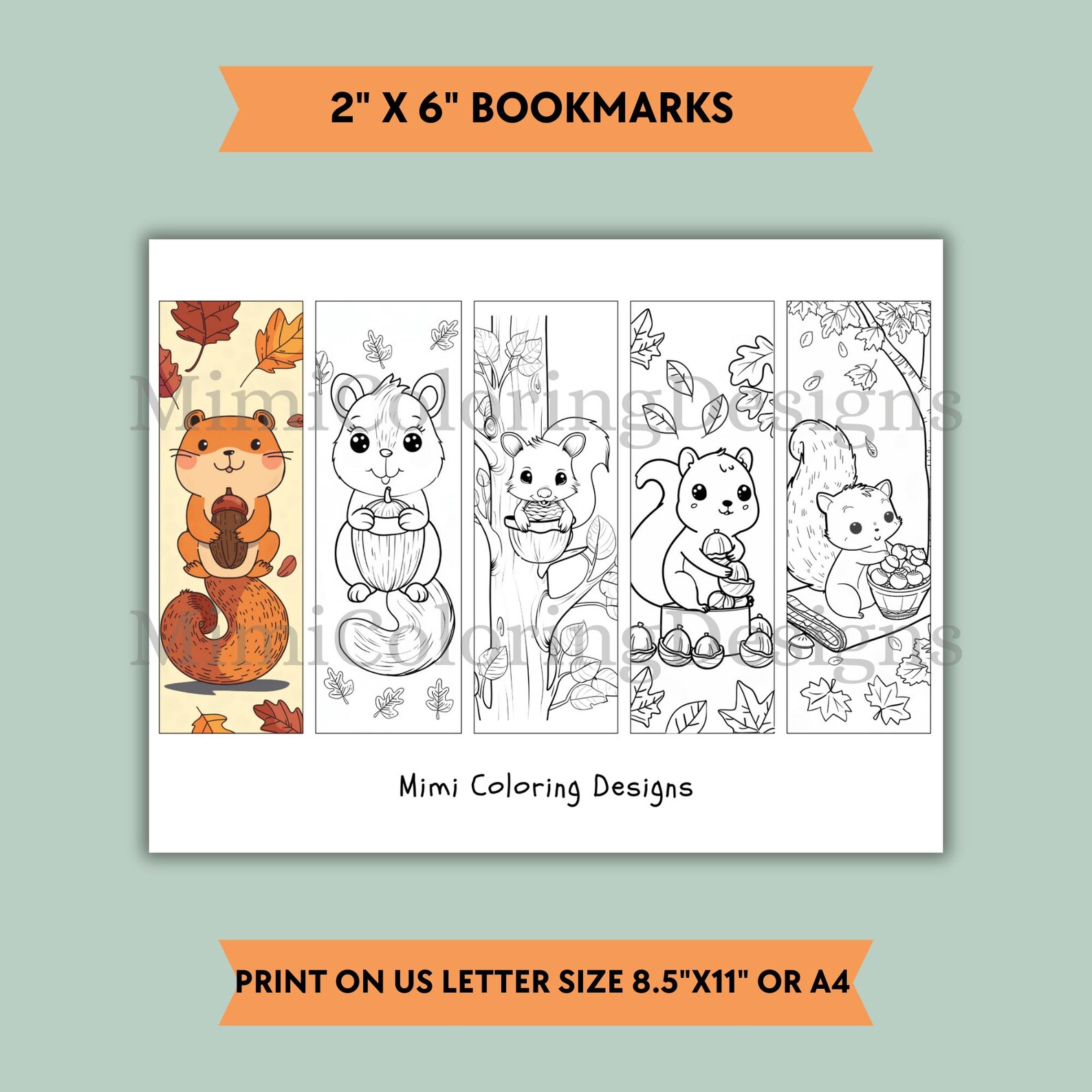 Squirrel Acorn Coloring Bookmarks: Printable Animal Bookmark Set ...