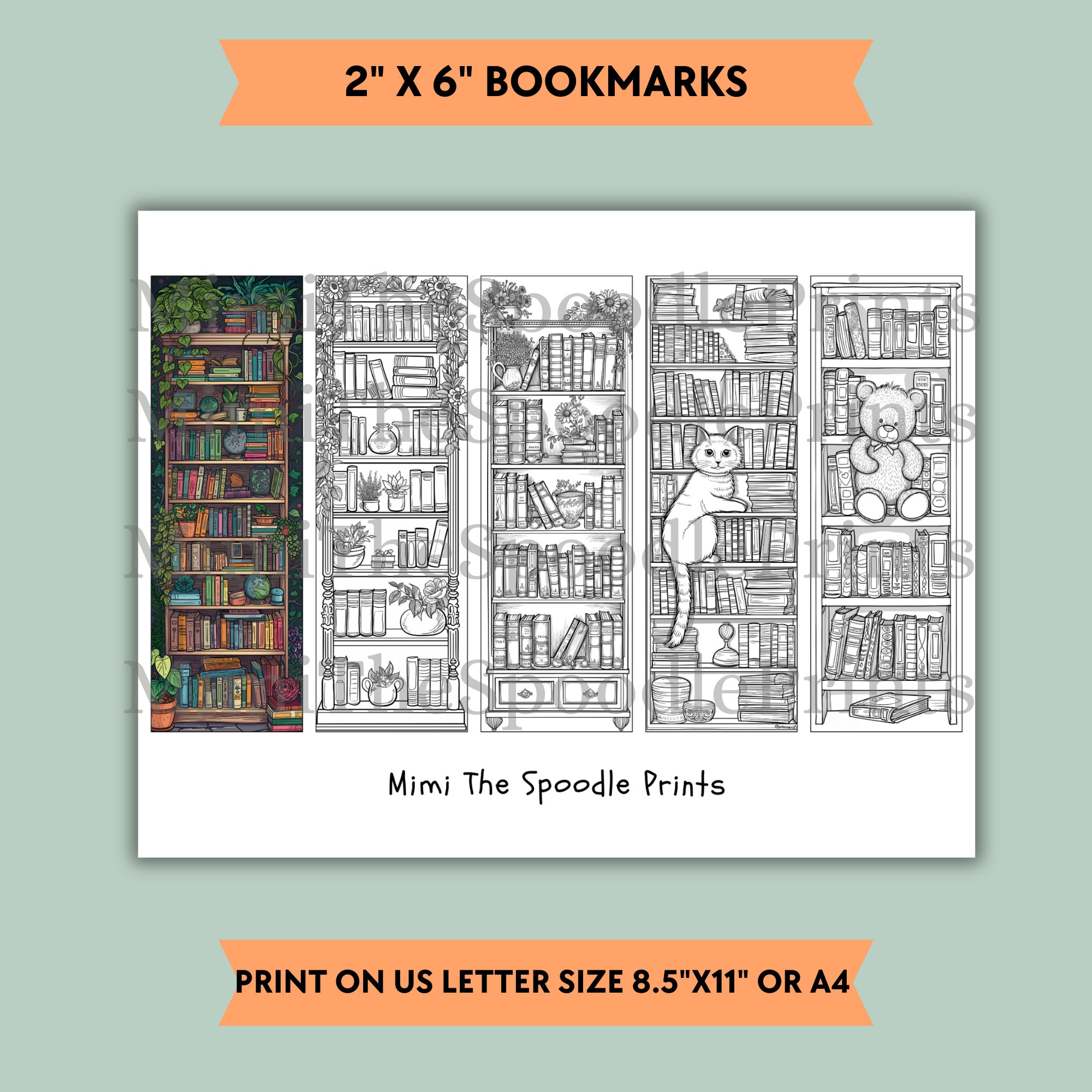 Bookshelf Coloring Bookmarks: Reading Nook Decor (digital Download) - Etsy