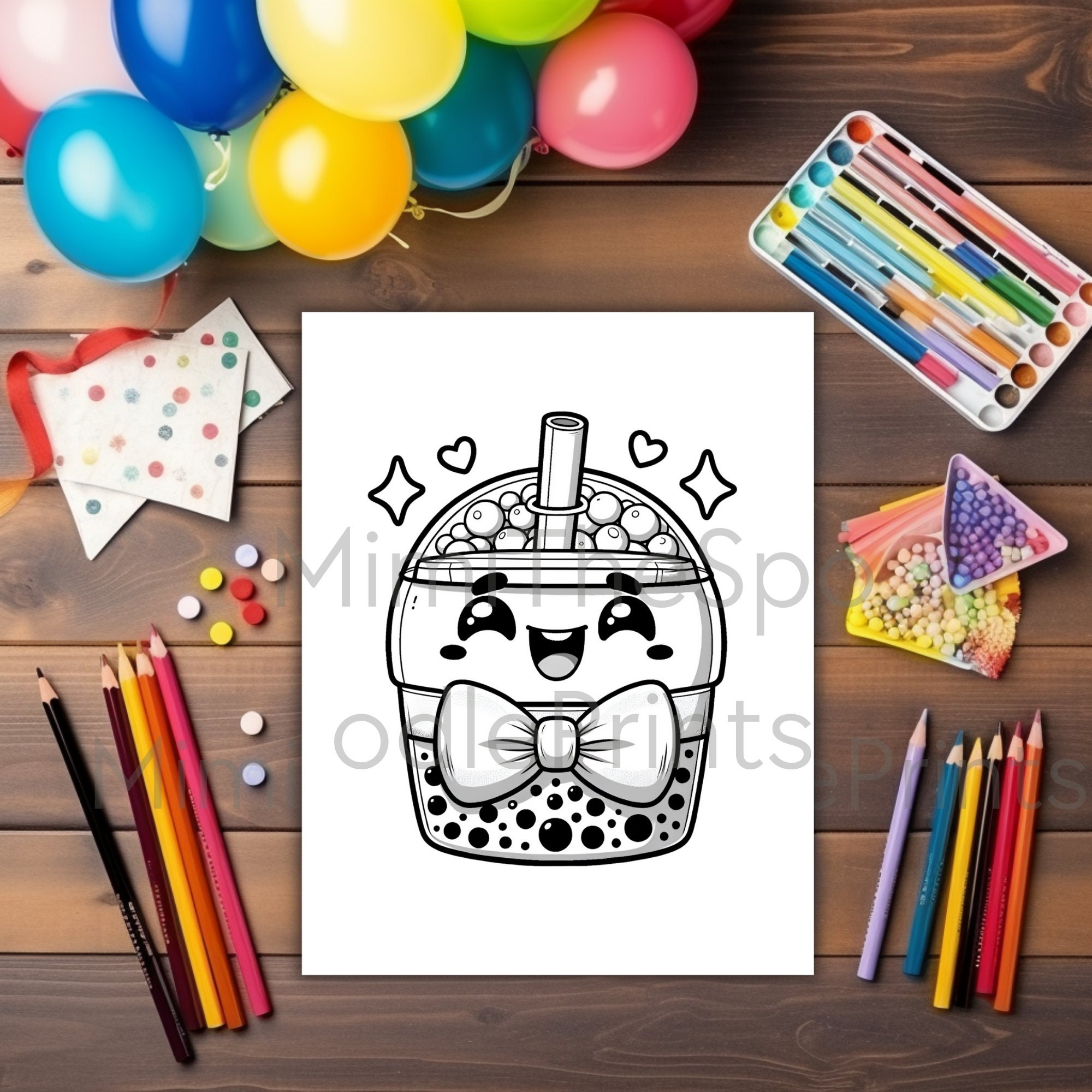 24 Kawaii Bubble Tea Coloring Pages, for Adults and Kids, Printable ...