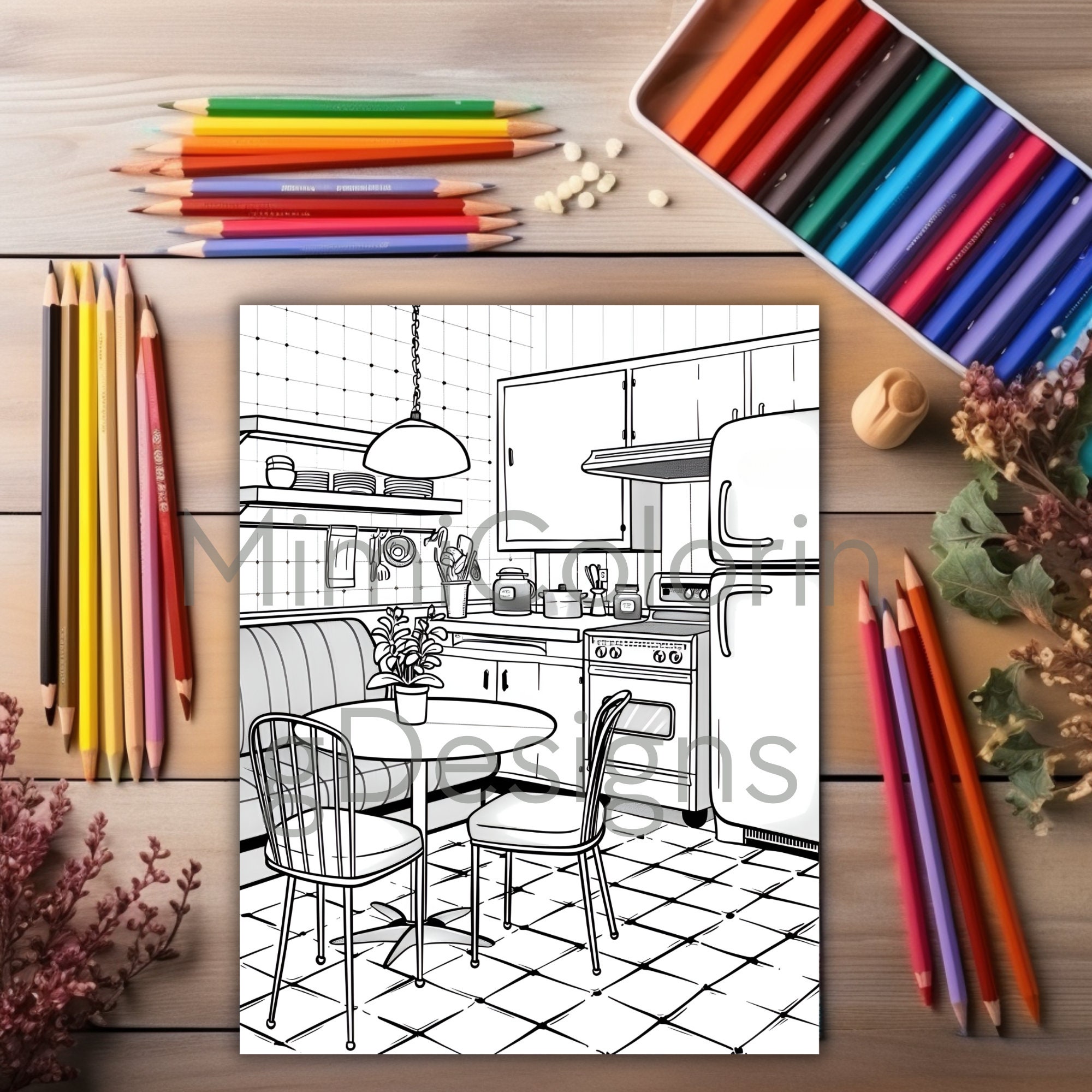 Cozy Kitchen Coloring Pages, for Adults, Printable Coloring Book, Boho ...