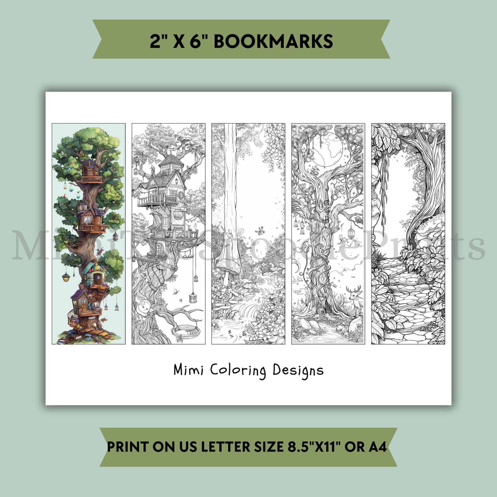 Enchanted Forest Coloring Bookmarks: Printable Book Lover Gift (digital ...