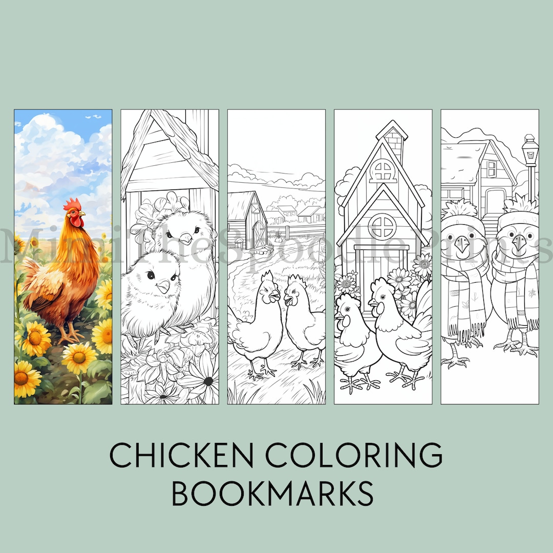 Chicken Coloring Bookmarks Printable, for Chicken Lover, Chicken ...