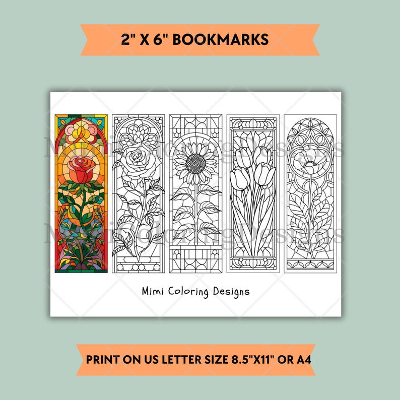 Stained Glass Floral Bookmarks Printable: Rose, Sunflower, Tulip (PDF ...