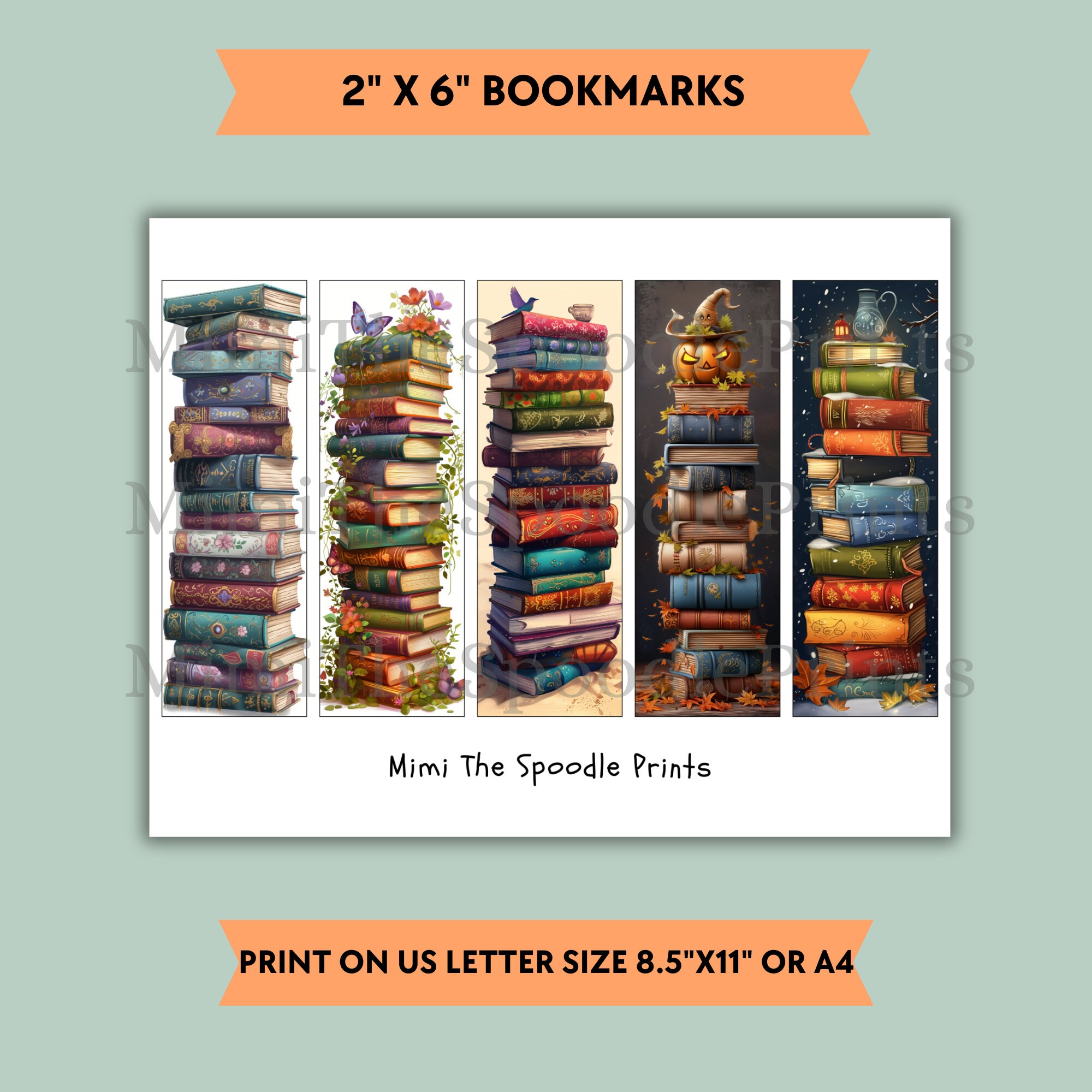 Stacked Books Bookmarks Printable, for Book Lovers, Book Stack ...