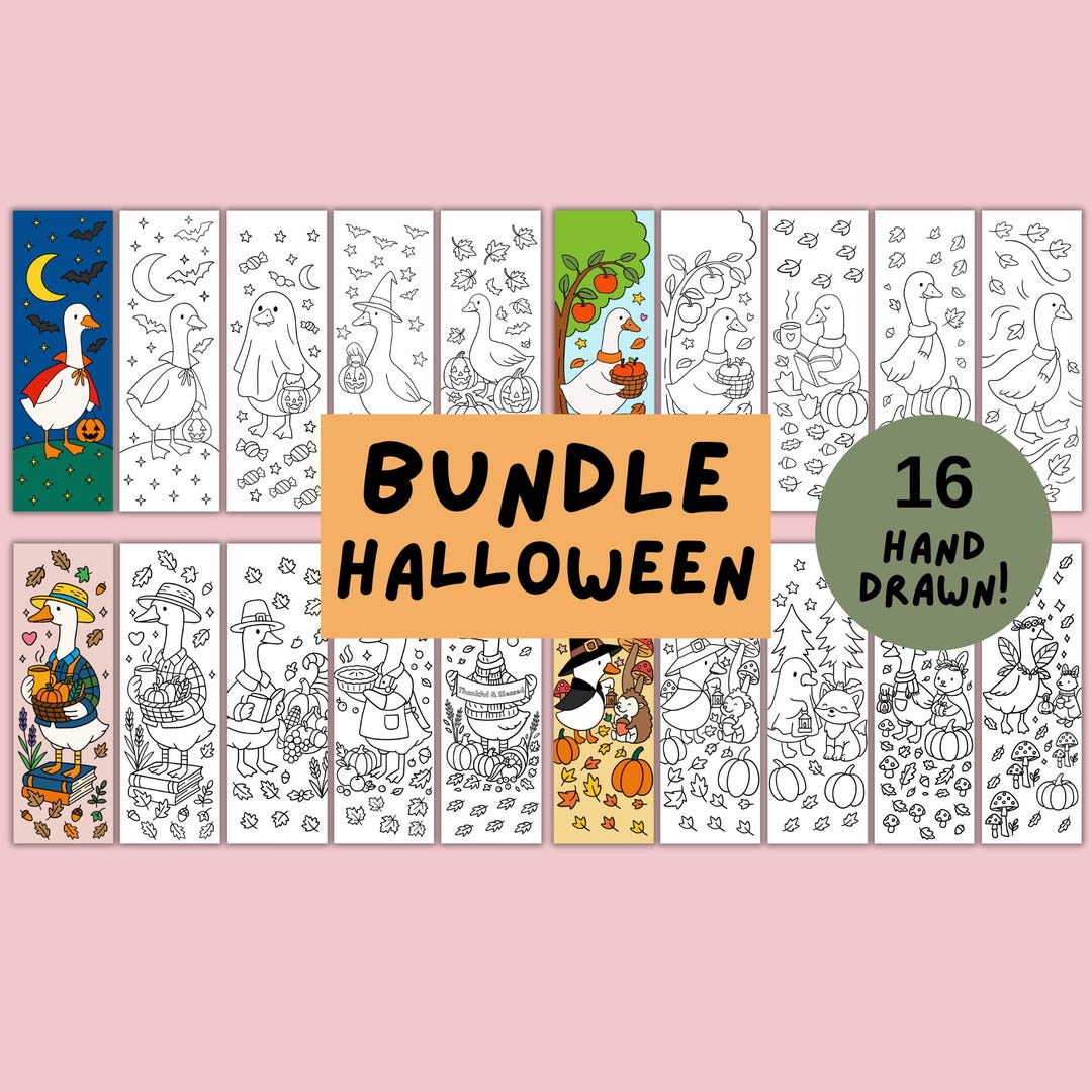 Goose Halloween Coloring Bookmarks Printable Bundle: Spooky Fall ...