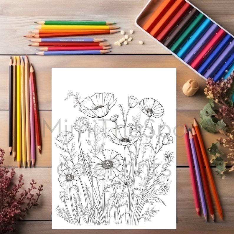 24 Botanical Flowers Coloring Pages, for Adults, Printable Coloring ...