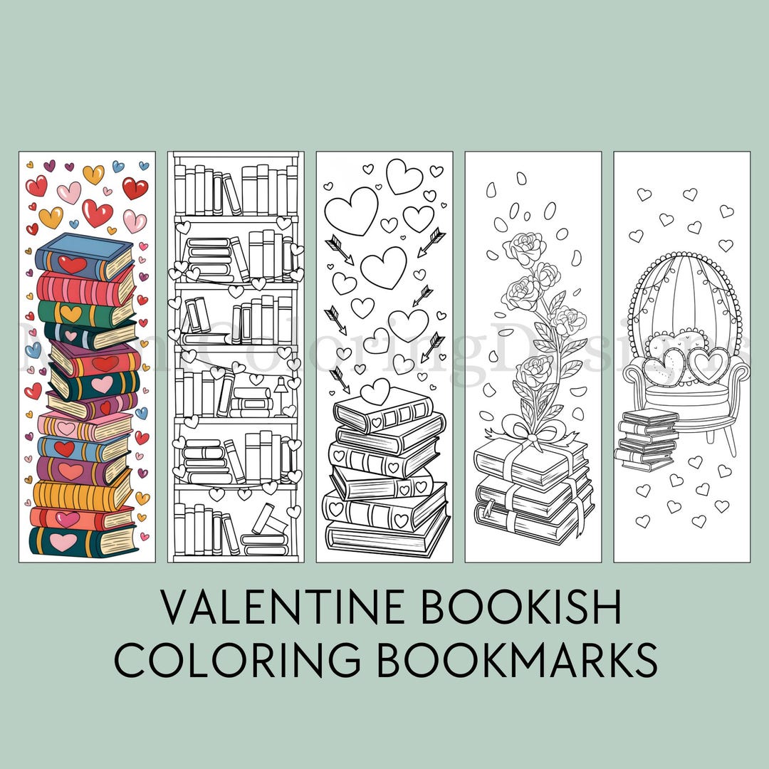 Valentine Bookish Coloring Bookmarks Printable for Adults & Kids ...