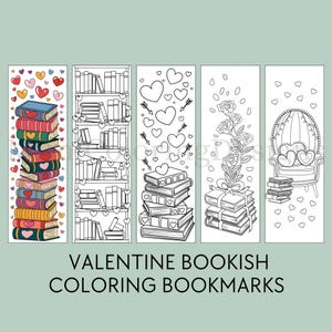 Valentine Bookish Coloring Bookmarks Printable for Adults & Kids ...
