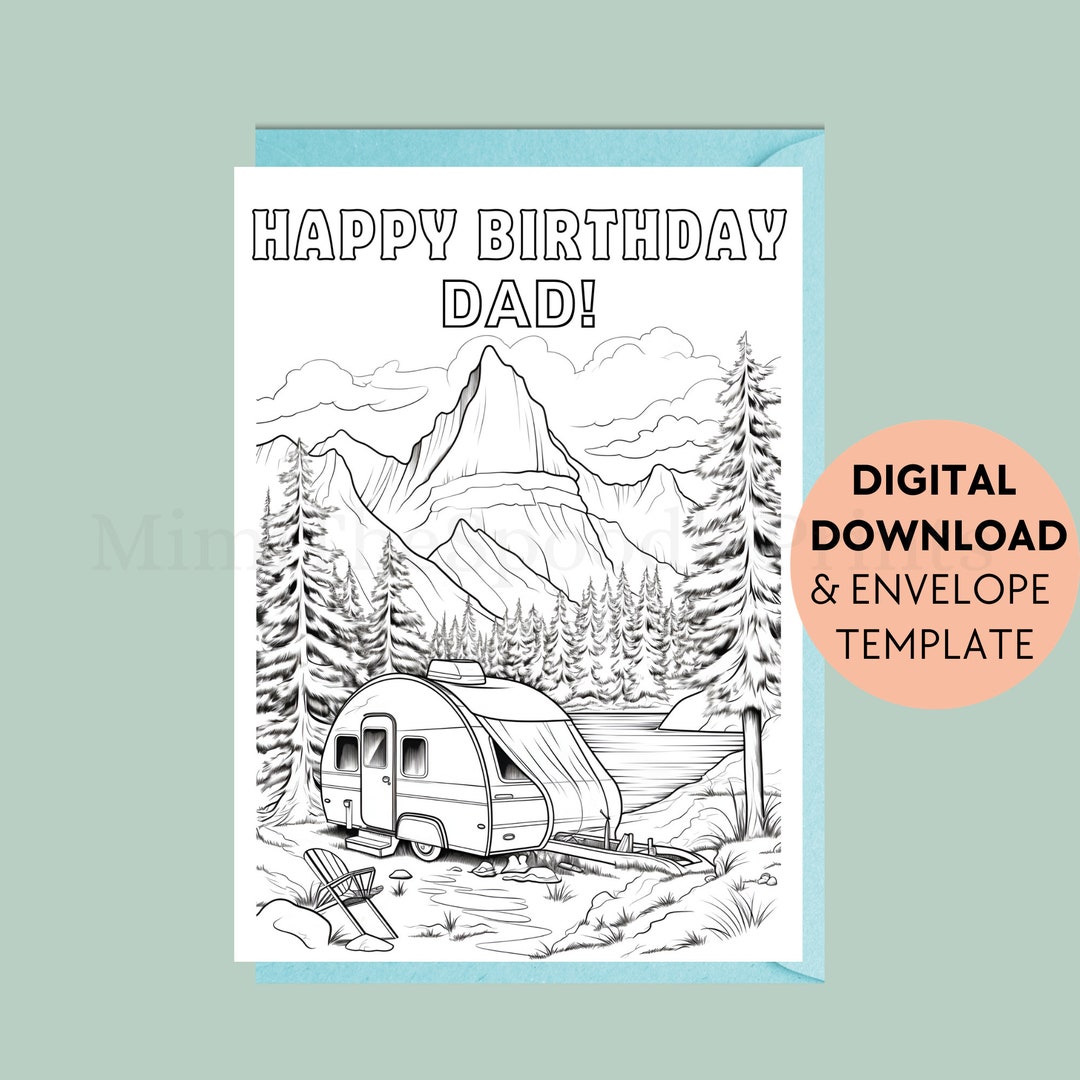 Coloring Birthday Card Printable, Dad Birthday Card, Happy Birthday ...