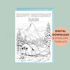 Coloring Birthday Card Printable, Dad Birthday Card, Happy Birthday ...