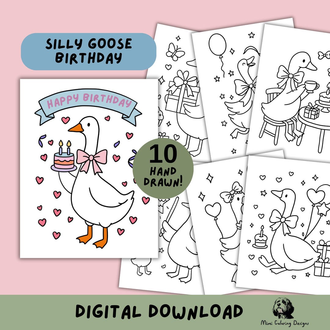Silly Goose Birthday Coloring Pages for Kids: Party Activity Sheets ...