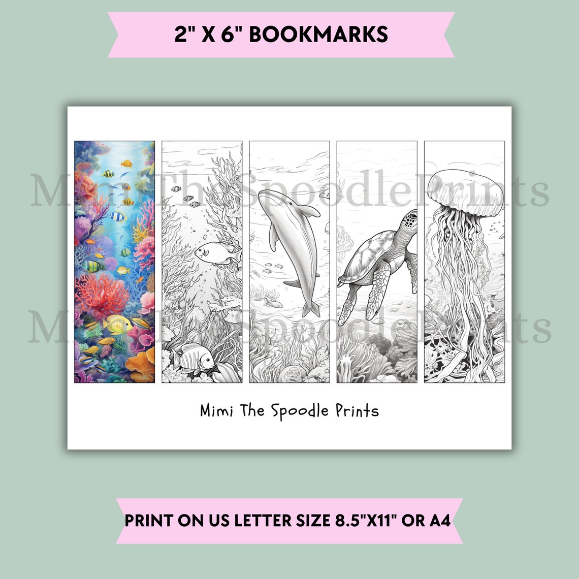 Ocean Coloring Bookmarks Printable for Ocean Lover, Under the Sea ...