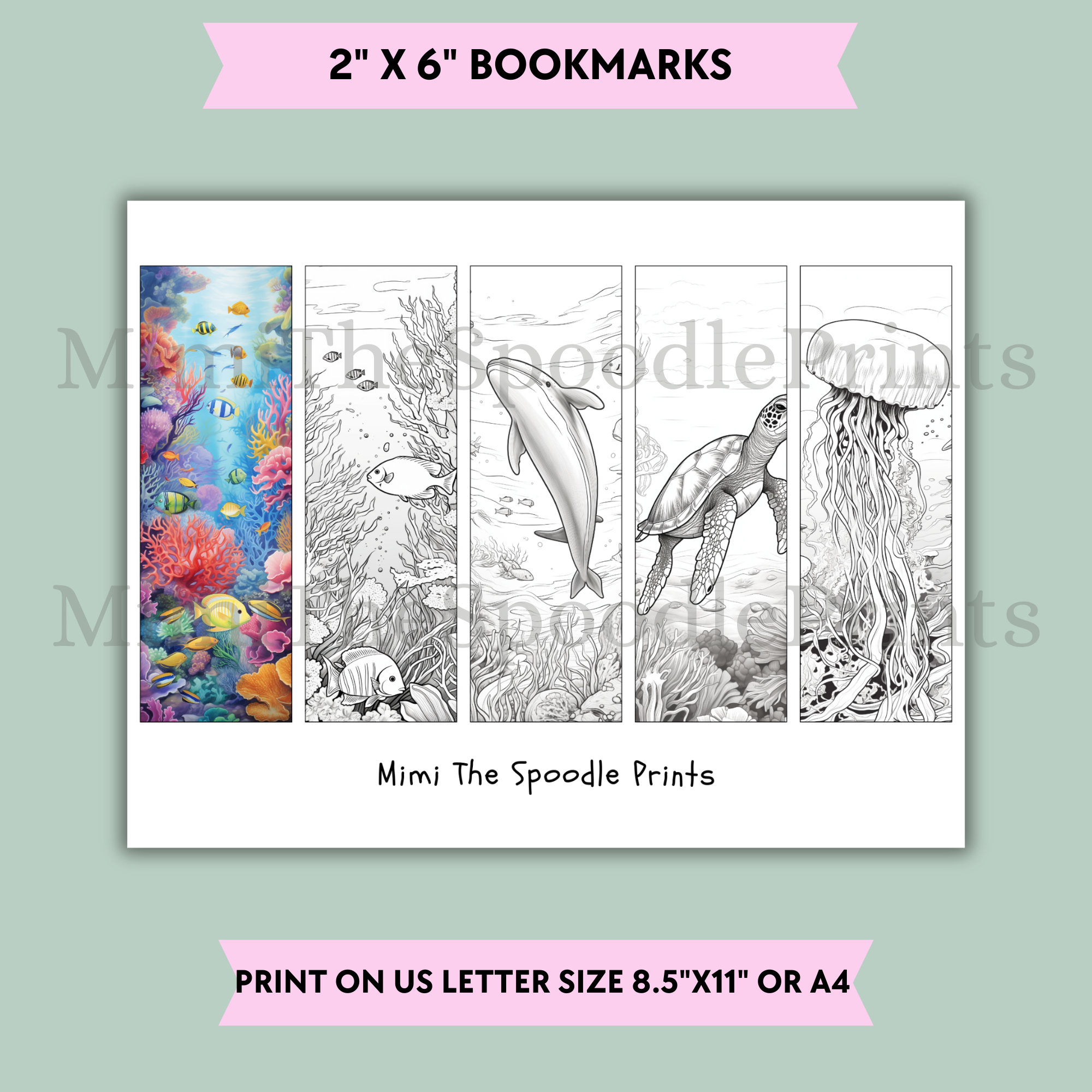 Ocean Coloring Bookmarks Printable for Ocean Lover, Under the Sea ...