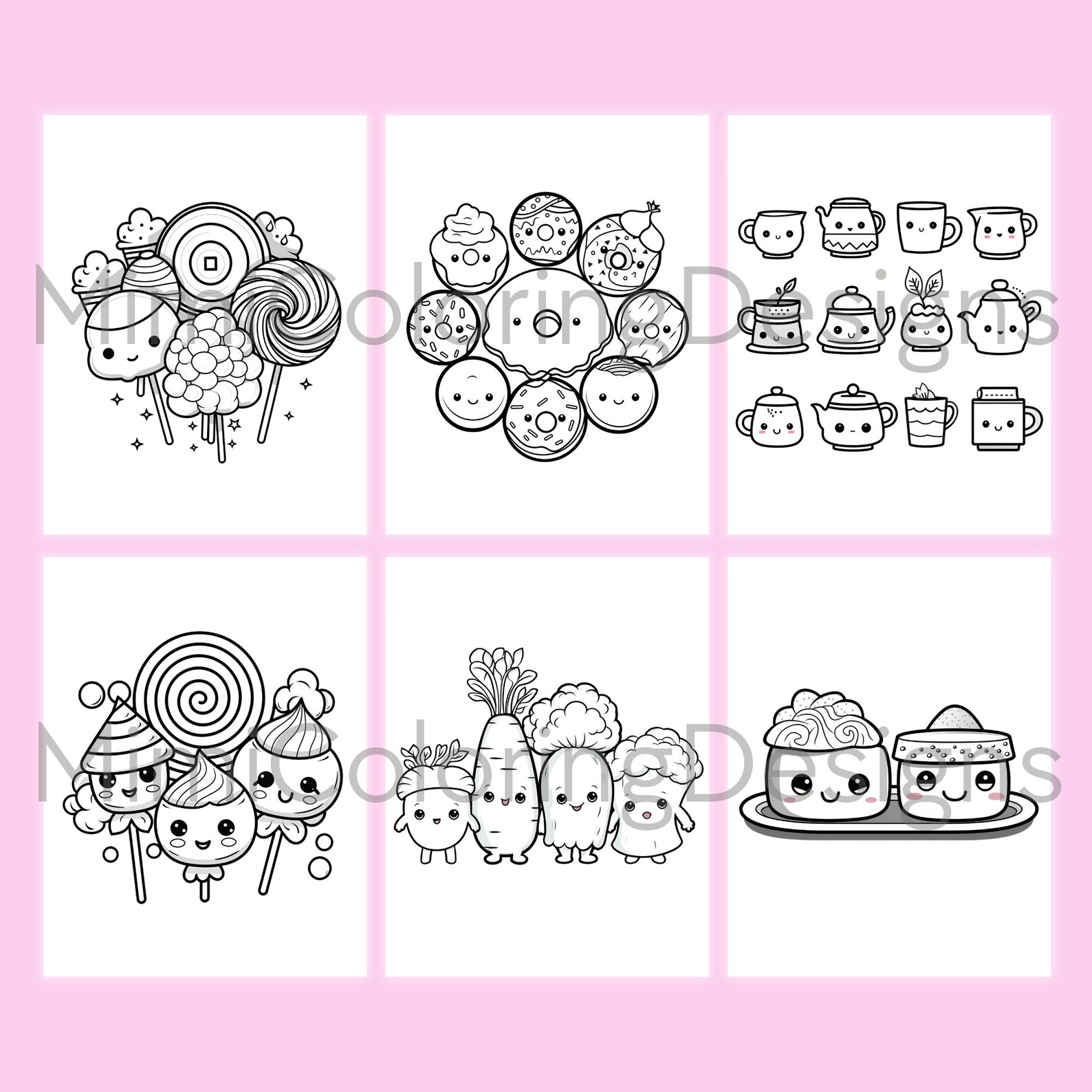 40 Kawaii Food and Drinks Coloring Pages for Adults and Kids, Printable ...