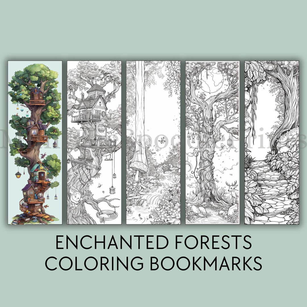 Enchanted Forest Coloring Bookmarks: Printable Book Lover Gift (digital ...