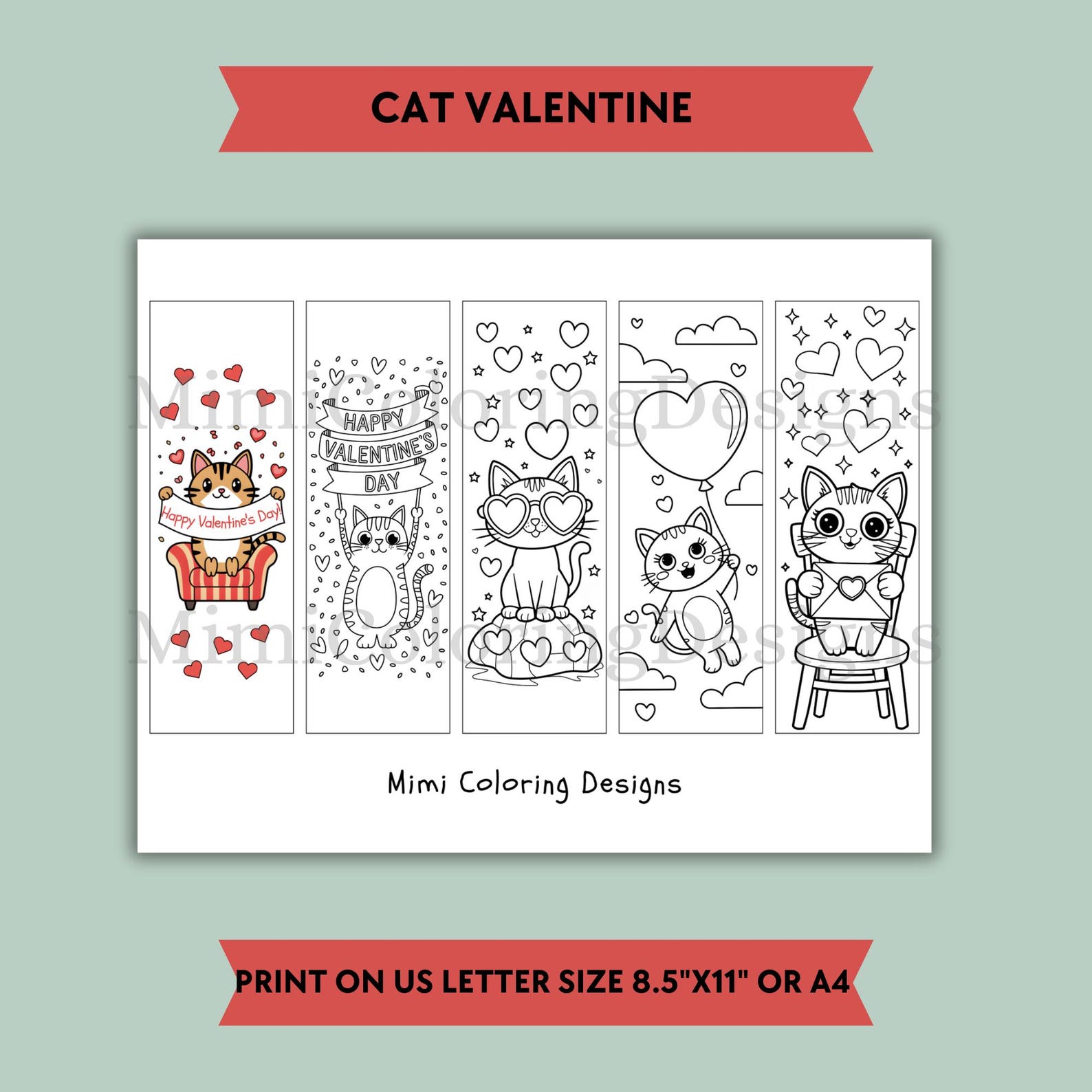 Valentine Coloring Bookmarks Bundle: Cat, Coffee, Bookish Designs ...