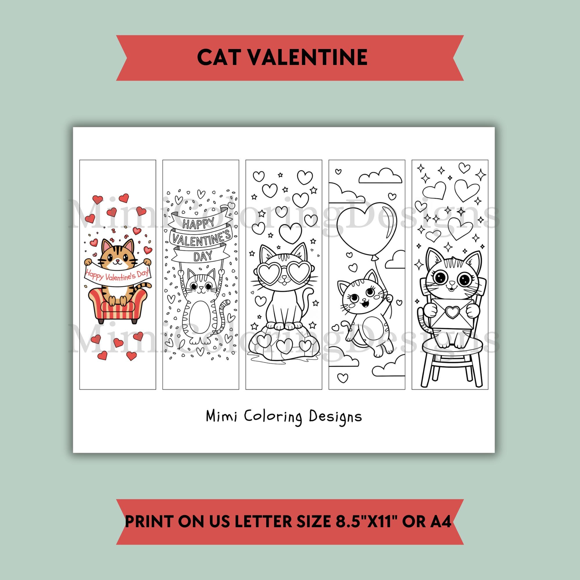 Valentine Coloring Bookmarks Bundle: Cat, Coffee, Bookish Designs ...