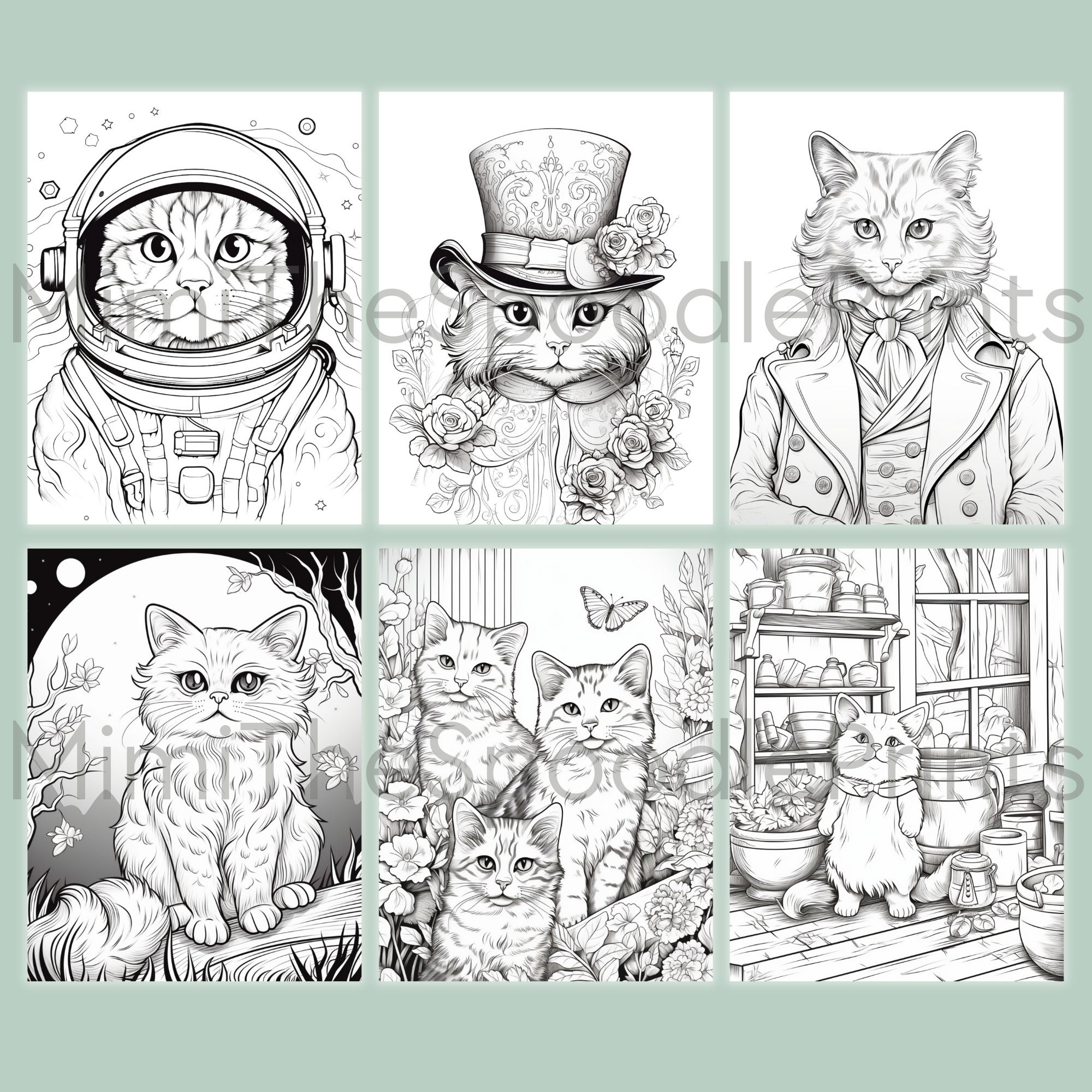 40 Cat Coloring Pages for Adults, Printable Coloring Book, Cute Cat ...