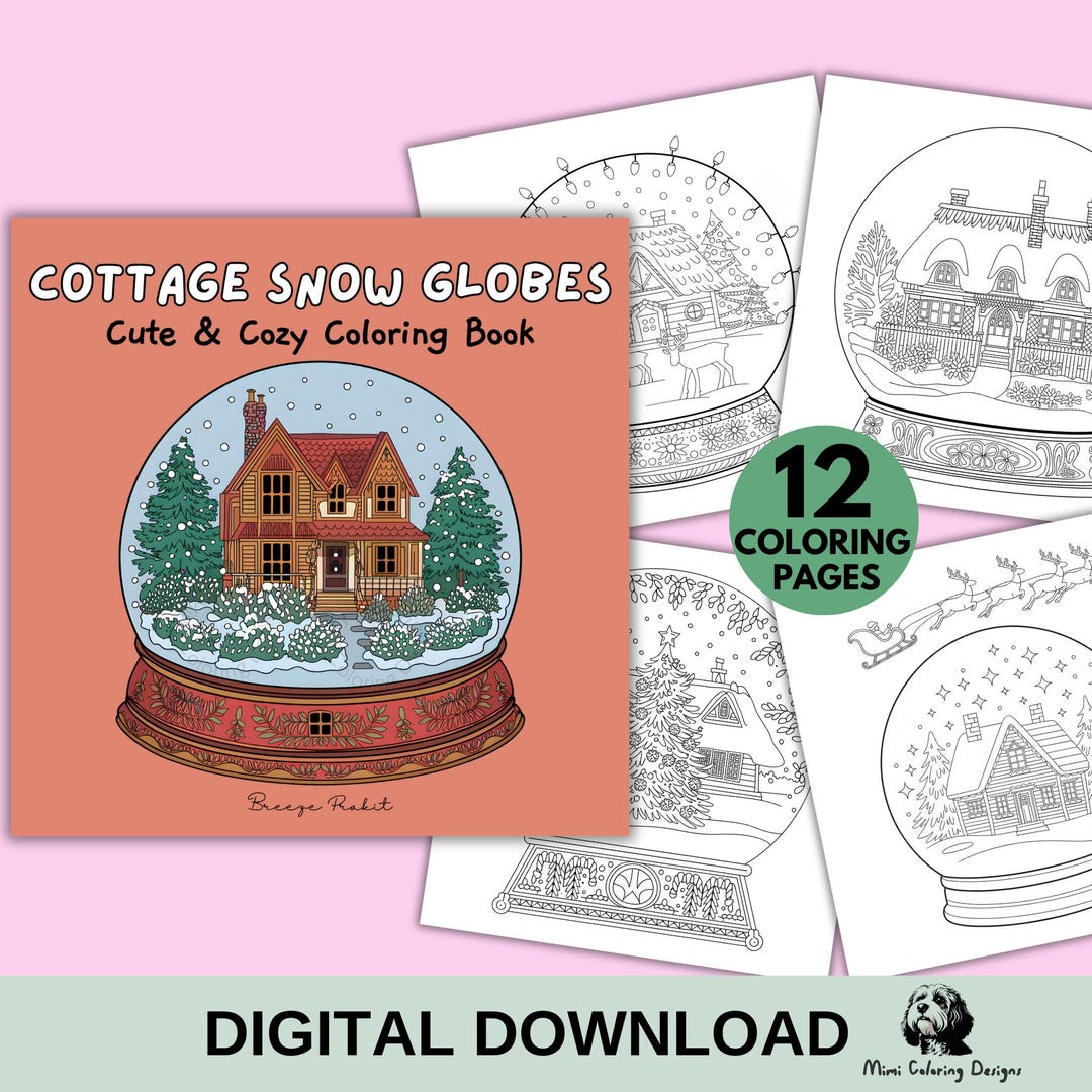12 Cottage Snow Globes Coloring Pages for Adults, Printable Coloring ...