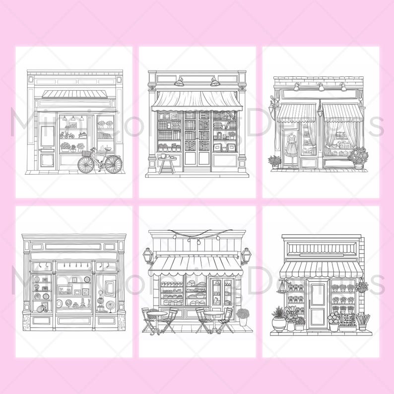 Storefronts Coloring Book: 24 Urban Sketch Pages for Adults (digital ...