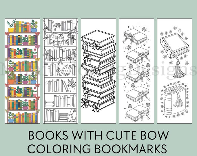 Cute Bow Coloring Bookmarks, Color Your Own Bookmarks, Coquette ...