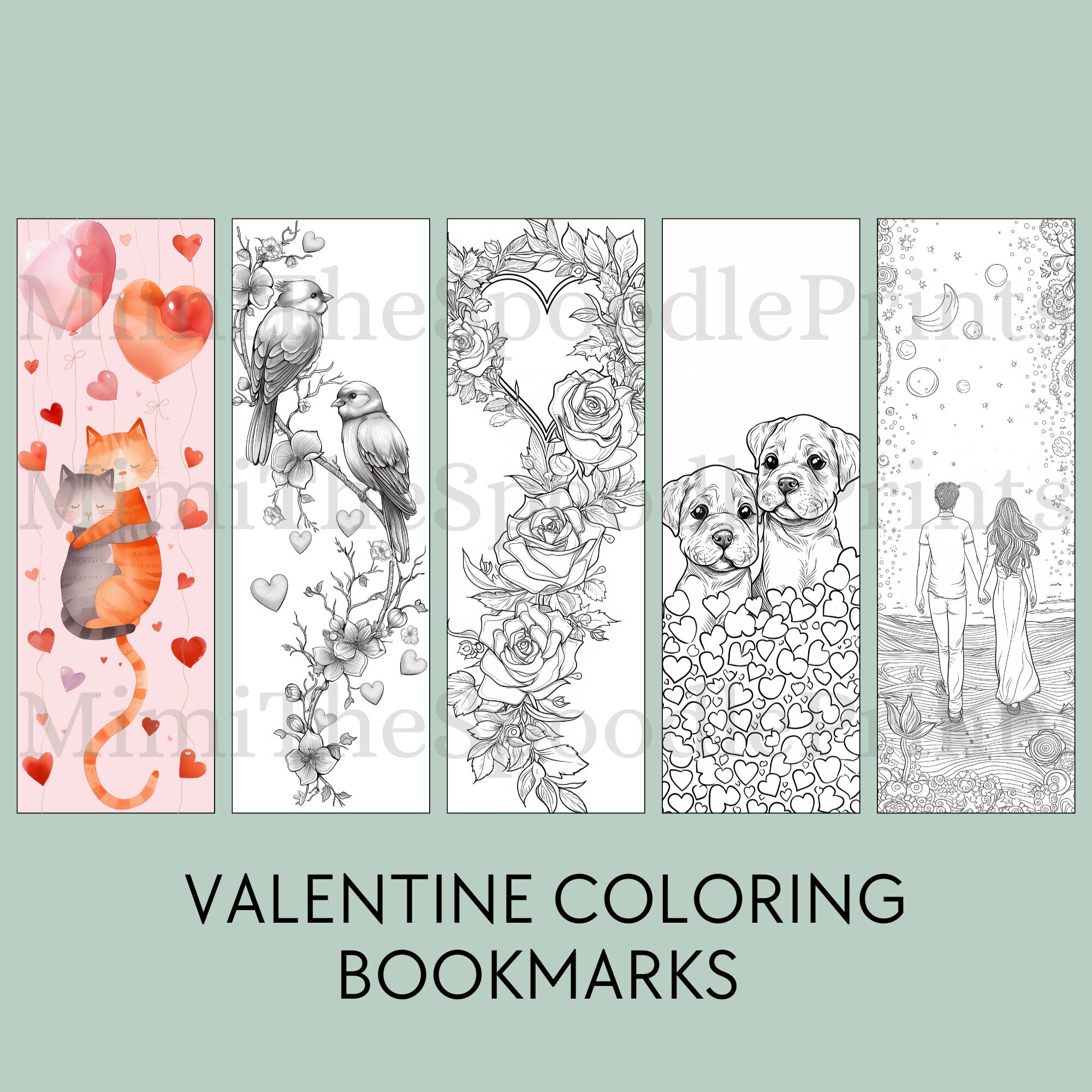 Valentine Coloring Bookmarks Printable, for Book Lovers, Valentines Day ...