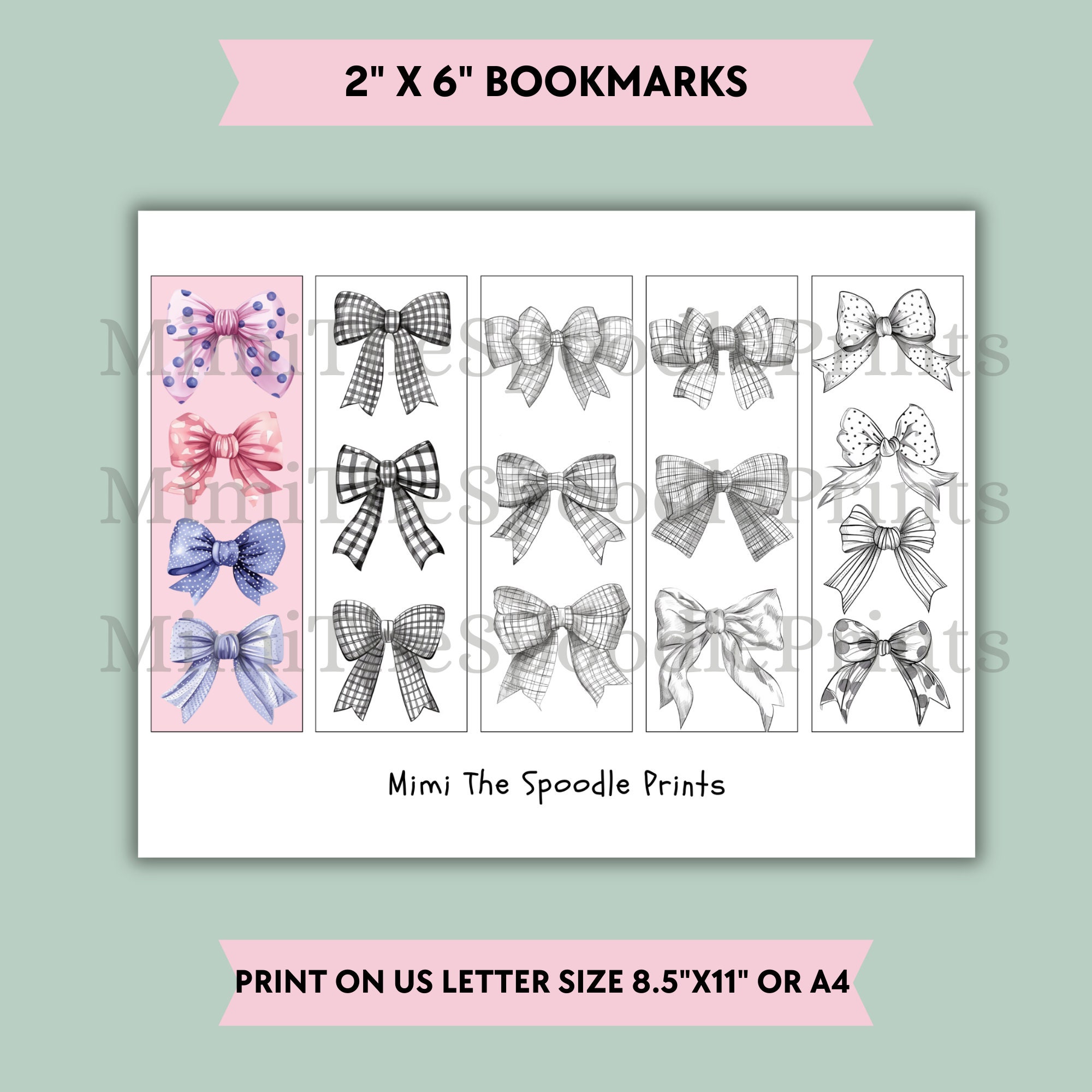 Bow Coloring Bookmarks Printable for Kids and Adults, Bow Bookmark ...