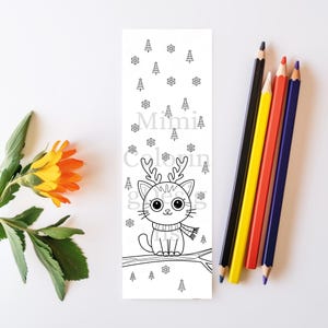 Christmas Cat Coloring Bookmarks Printable for Adults and Kids ...