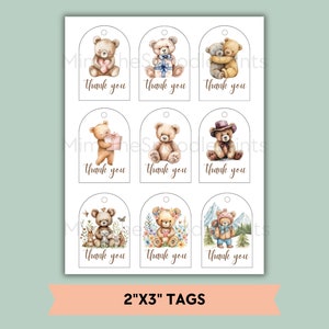 Teddy Bear Thank You Tags Printable, for Adults and Kids, Bear Baby ...