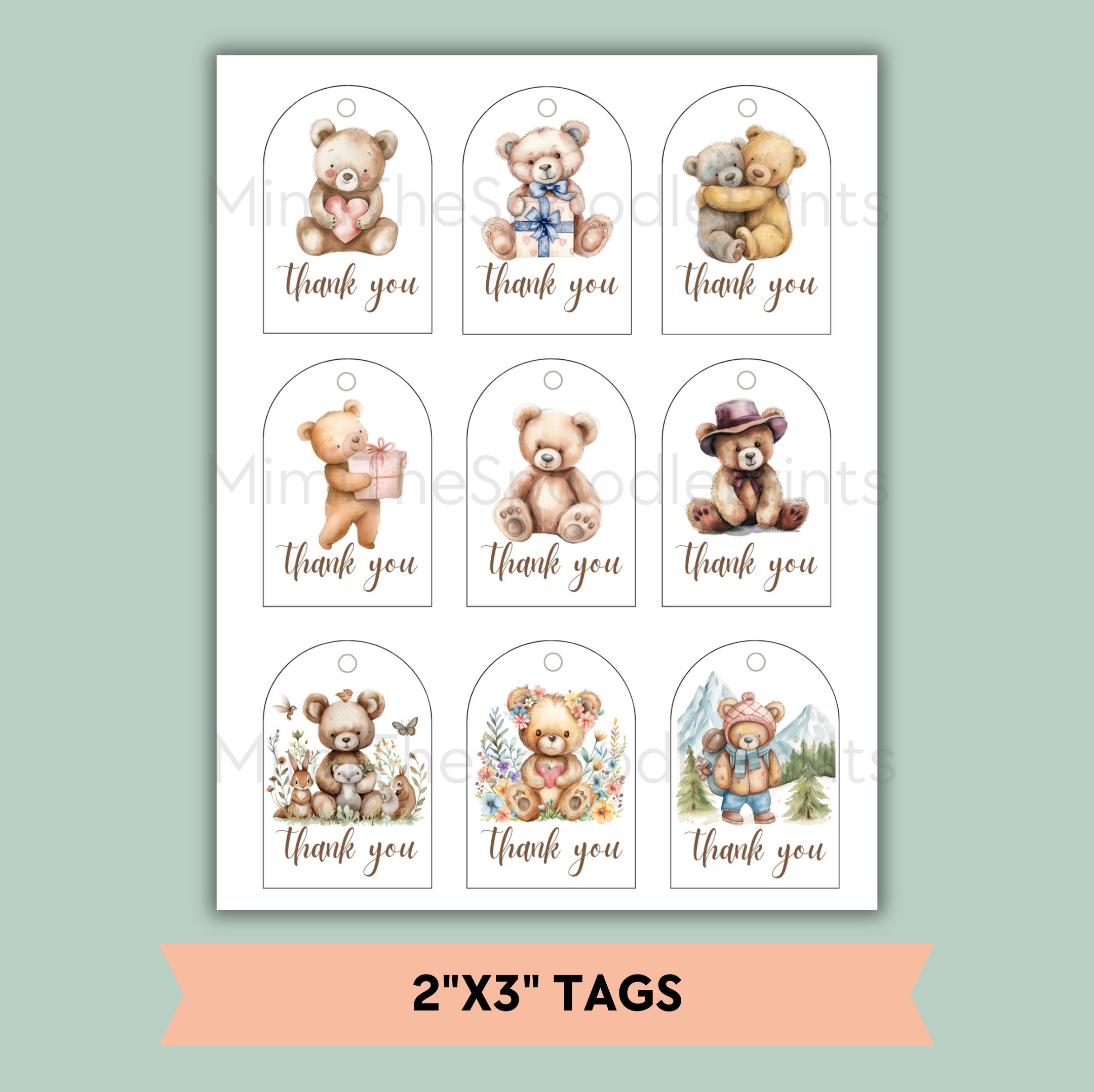 Teddy Bear Thank You Tags Printable, for Adults and Kids, Bear Baby ...