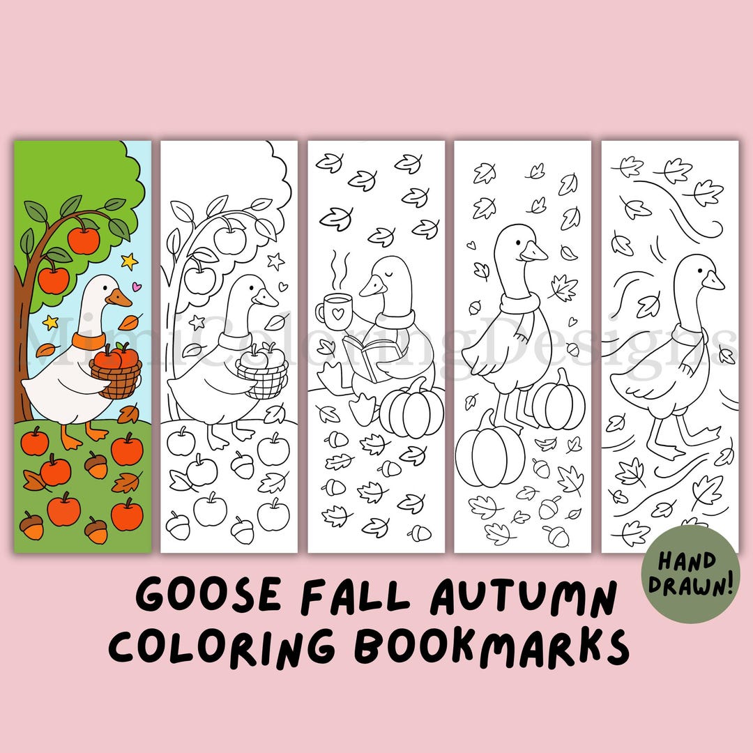 Silly Goose Fall Coloring Bookmarks: Autumn Activity (digital Download ...
