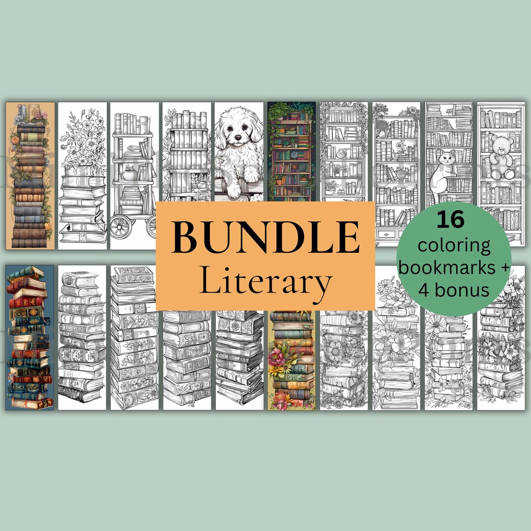 Bundle Literary Coloring Bookmarks Printable for Book Lover, Literary ...