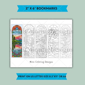 Stained Glass Landscapes Coloring Bookmarks: Minimalist Art (digital ...