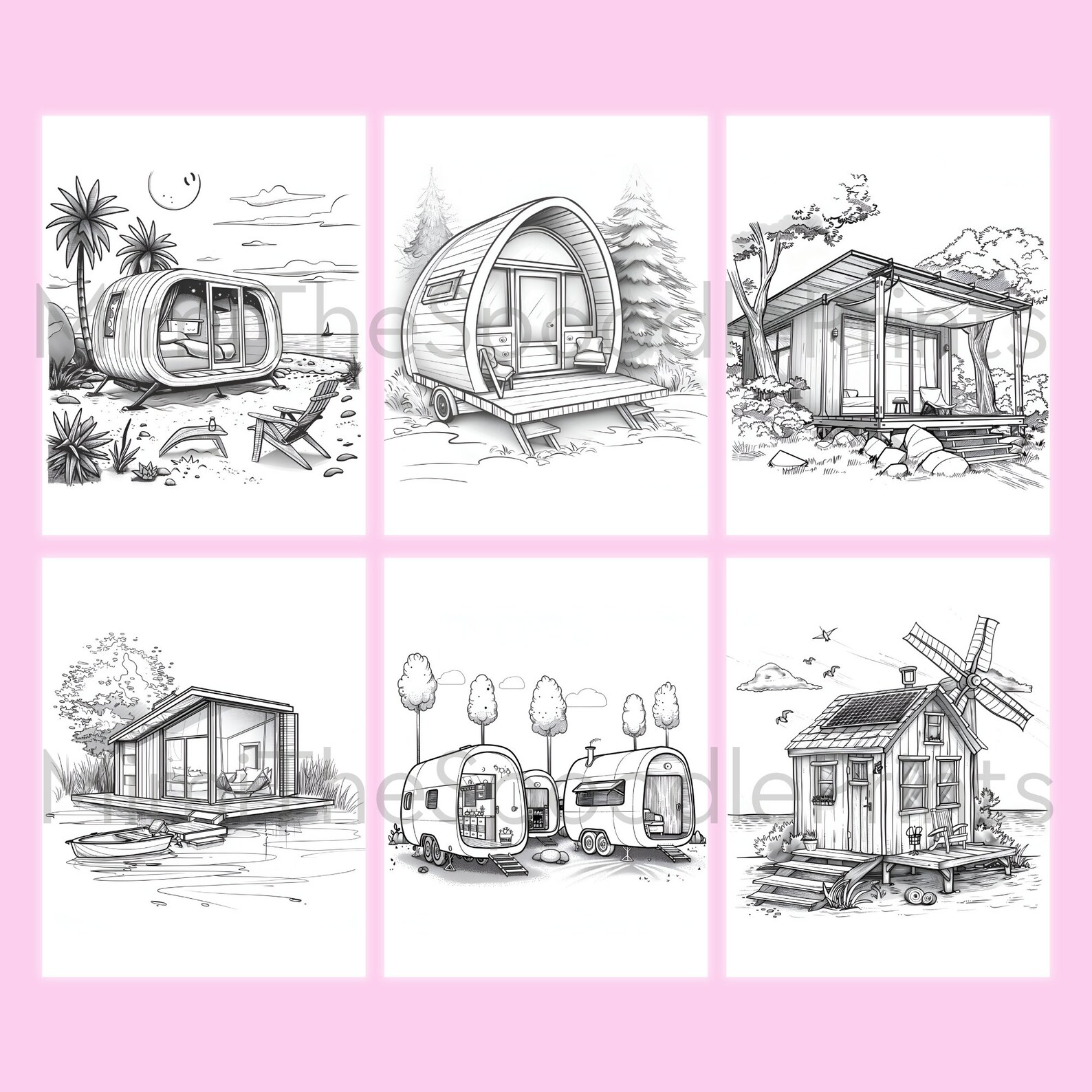 27 Tiny Home Coloring Pages for Adults, Printable Coloring Book, Home ...