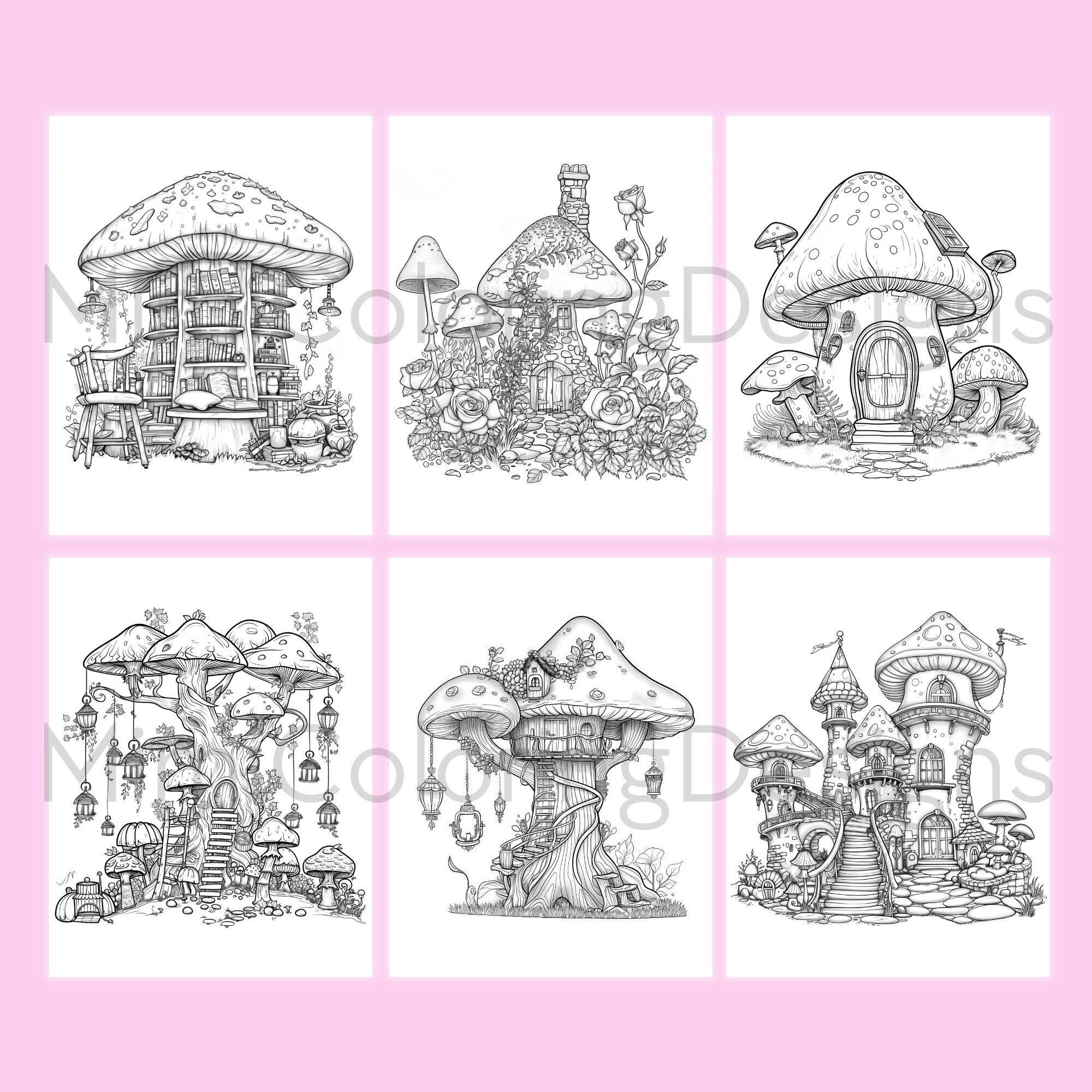 24 Mushroom House Coloring Pages, for Adults and for Kids, Printable ...