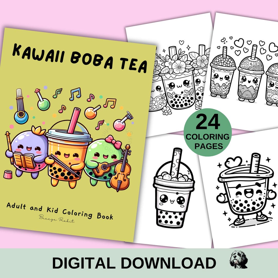 24 Kawaii Bubble Tea Coloring Pages for Adults and Kids, Printable ...