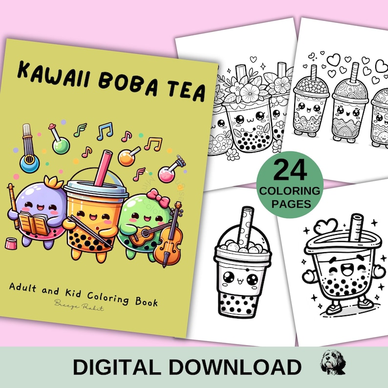 24 Kawaii Bubble Tea Coloring Pages for Adults and Kids, Printable ...