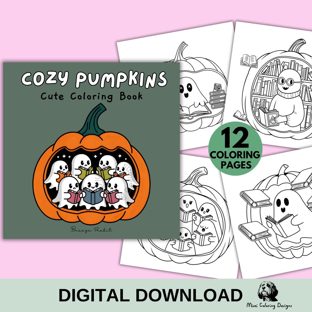 Cozy Pumpkins Ghost Coloring Pages: Halloween Bookish Illustrations ...
