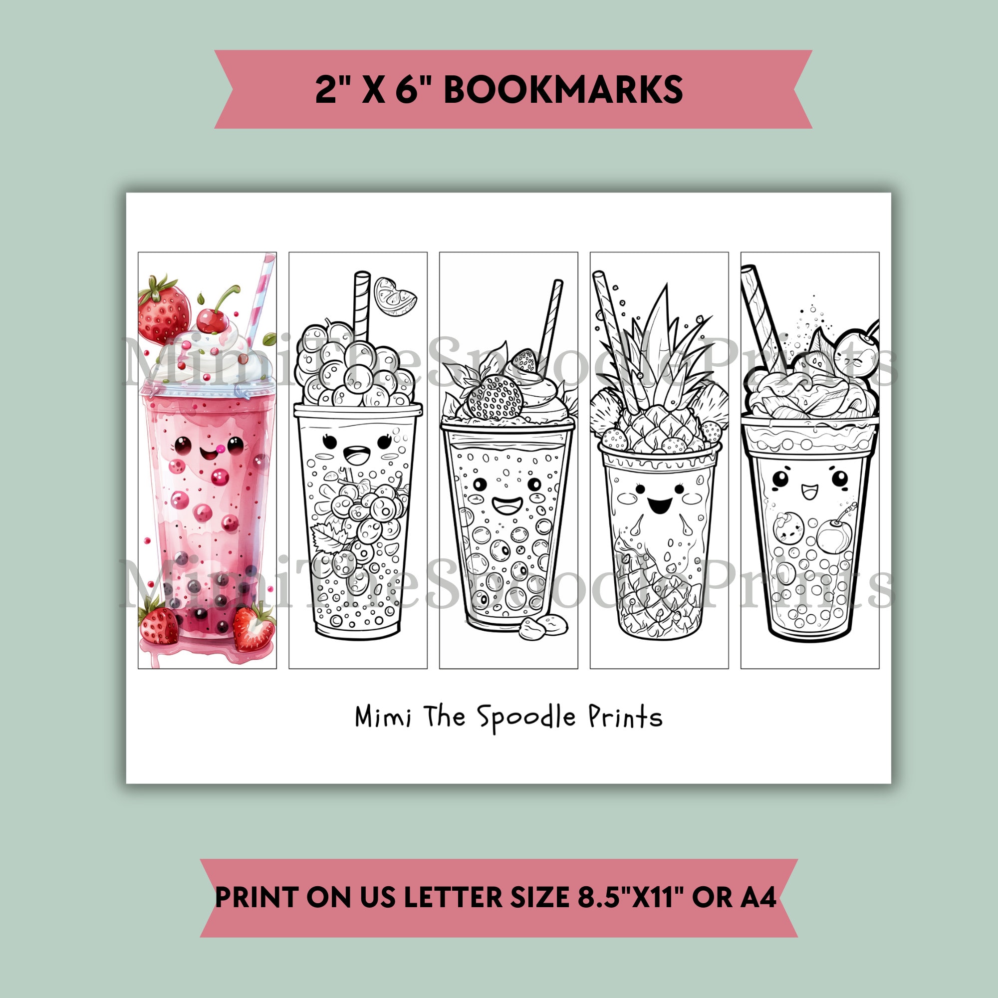 Kawaii Bubble Tea Coloring Bookmarks Printable, for Tea Lover, Boba Tea ...