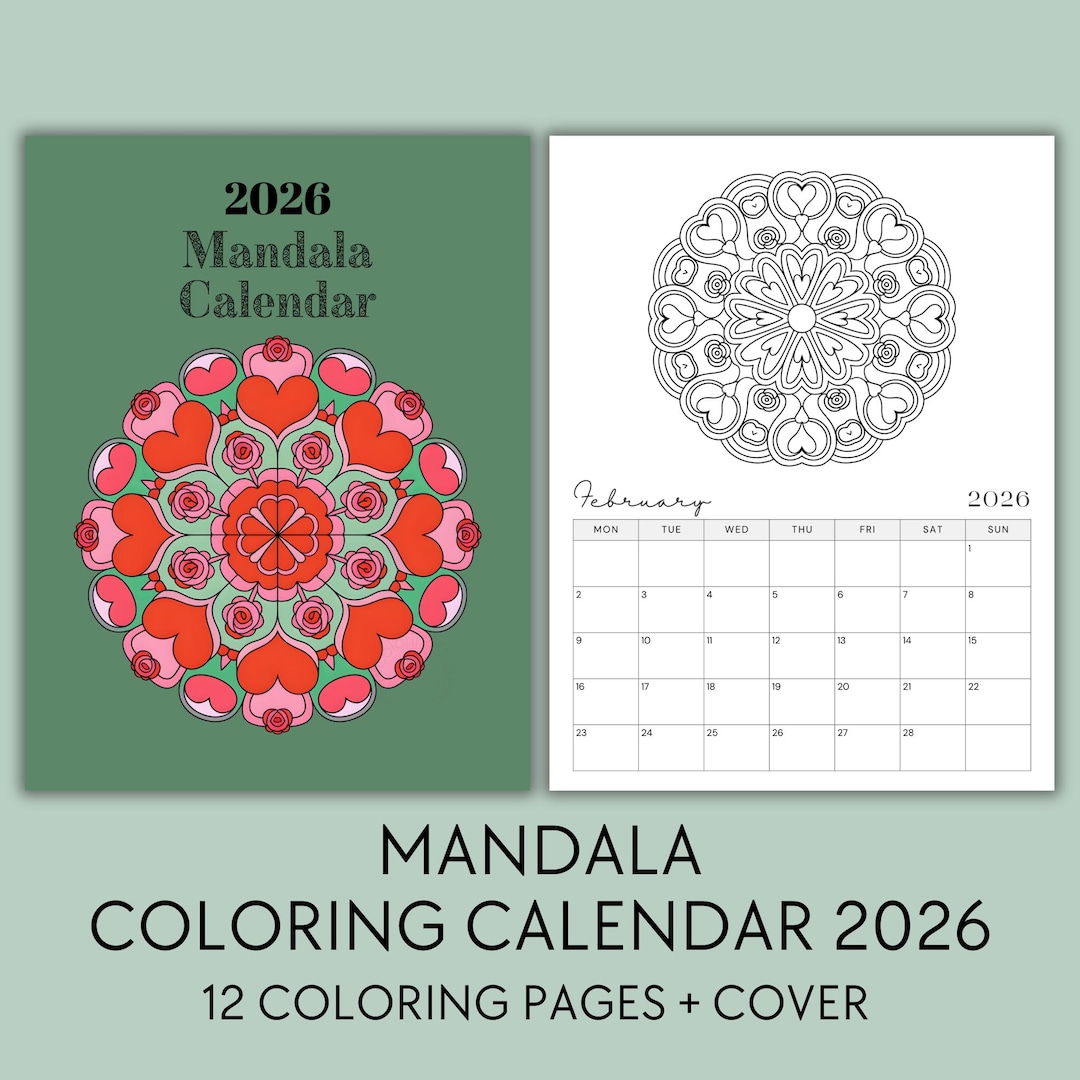 Mandala Coloring Calendar 2026: Printable Floral Monthly Planner ...
