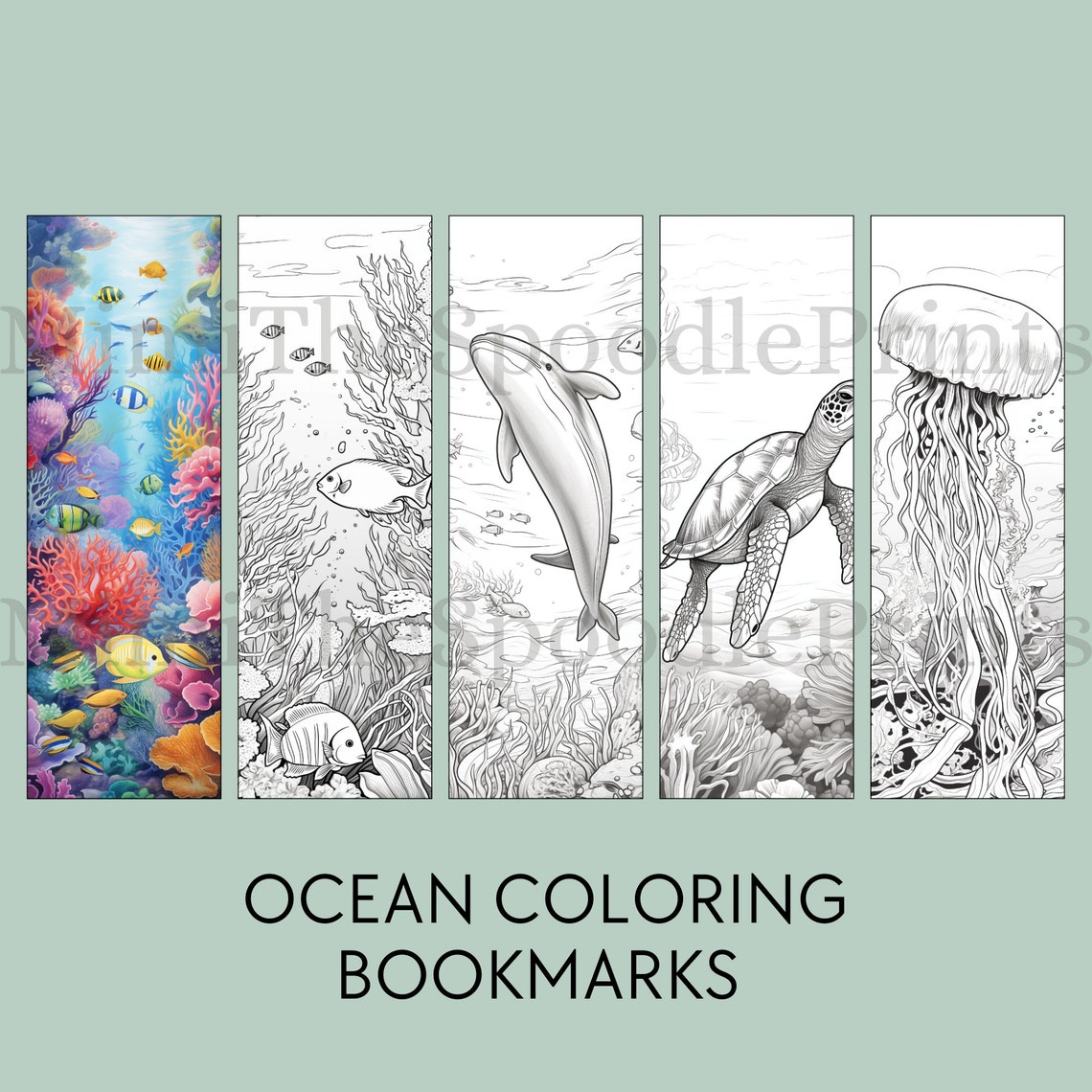 Ocean Coloring Bookmarks Printable for Ocean Lover, Under the Sea ...