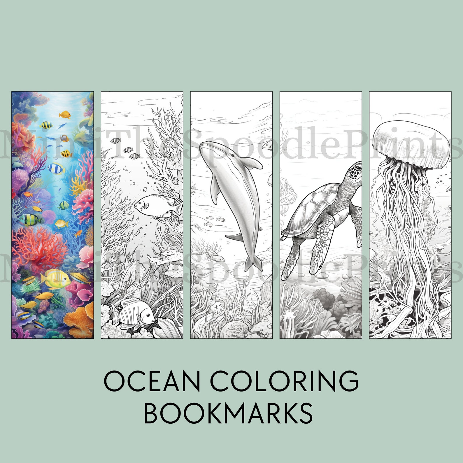Ocean Coloring Bookmarks Printable for Ocean Lover, Under the Sea ...