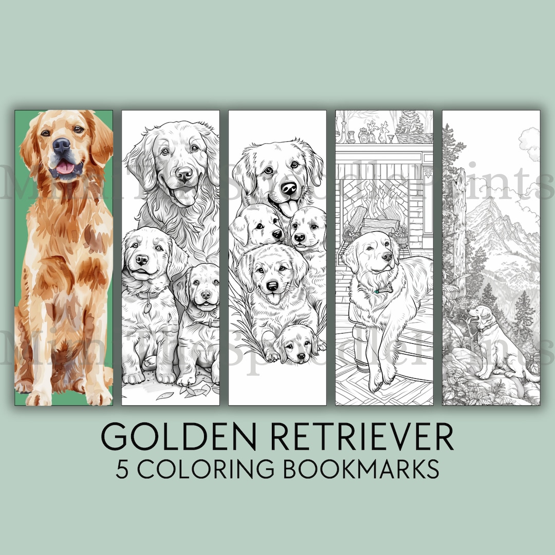 Golden Retriever Coloring Bookmarks Printable, for Dog Lover, Golden ...